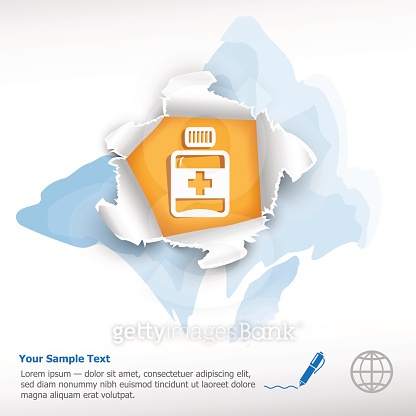 Vial of medicine and breakthrough paper hole with ragged edges 이미지 ...