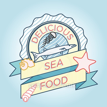 vector line barracuda jellyfish label seafood badge ribbon 이미지 ...