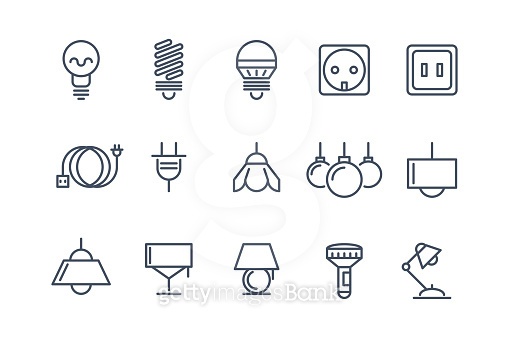 Lamp and bulbs line vector icons set. Electrical symbols 이미지 (504797474 ...