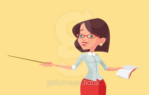 Woman teacher character with pointer. Vector flat cartoon illustration ...