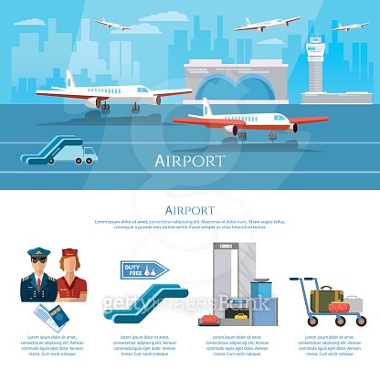 Airport infographics aircraft runway airline pilot stewardess ...
