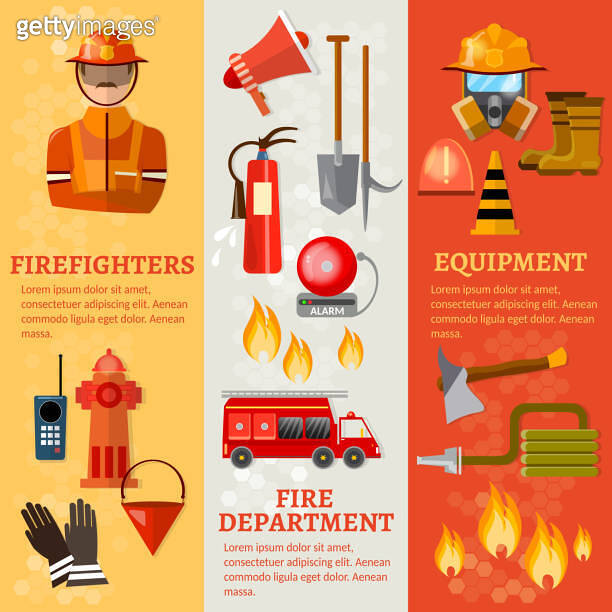 Professional firefighters banners fire safety equipment fireman 이미지 ...