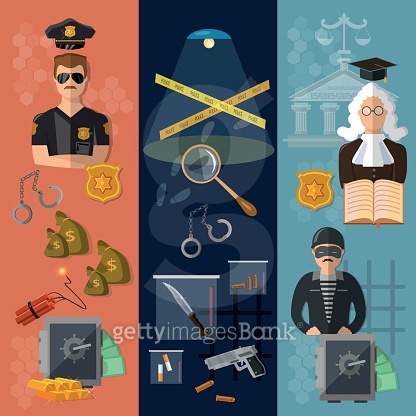 Justice system banner crime and punishment judge in court (531693028 ...
