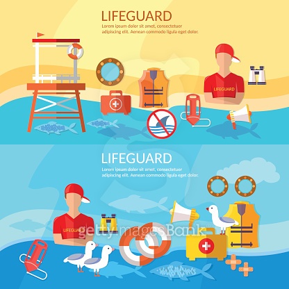 Lifeguards banners work of a professional lifeguard on the beach ...