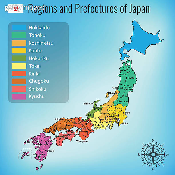 Japan administrative map. Regions and prefectures. Vector 이미지 ...