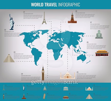 Infographic world landmarks on map. Vector illustration (532187562 ...