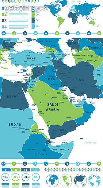 Map of Middle East Infographic 이미지 (541830386) - 게티이미지뱅크