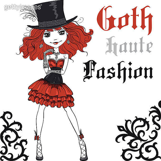 Vector Goth girl in black dress and silk hat (511586894) 일러스트, 무료 일러스트 ...