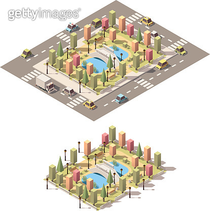 Vector isometric low poly urban park (606227790) 일러스트, 무료 일러스트, 아이콘, 무료 ...