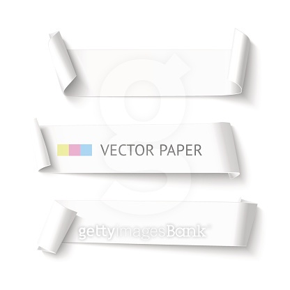 Set of horizontal blank white curved paper ribbon banner. Realistic 이미지 ...