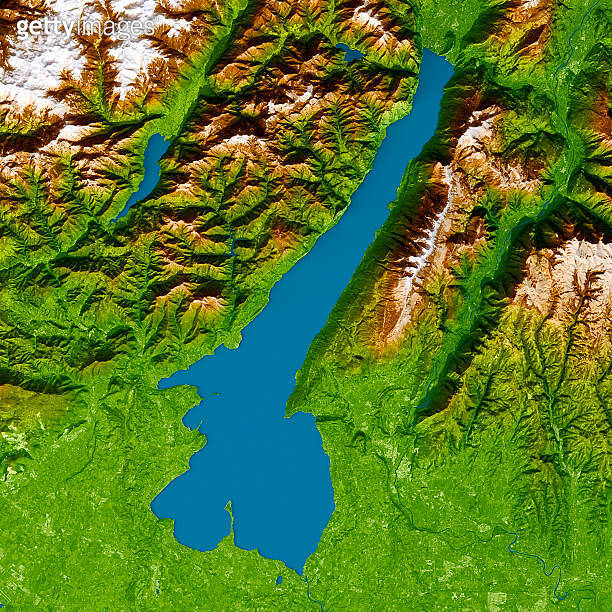 Lake Garda 3D Model Topographic Map Enhanced Color Top View 이미지 ...