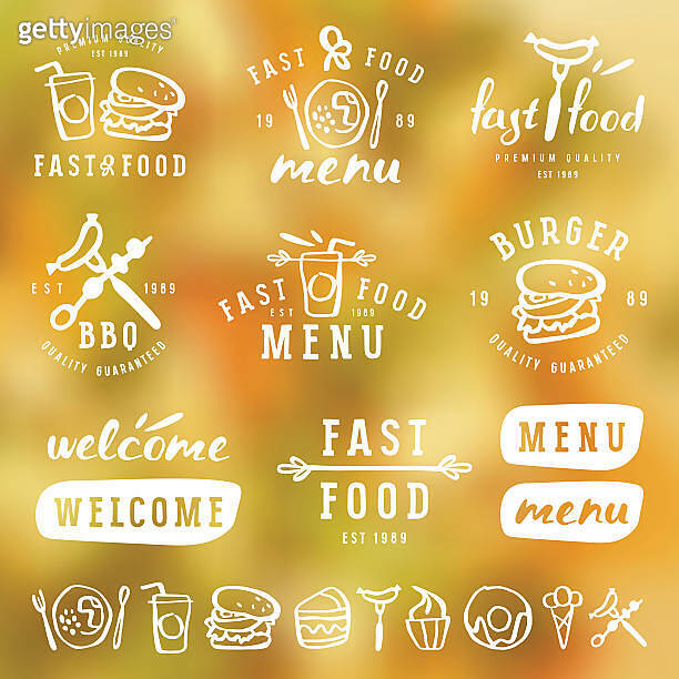 Fast food labels template in brush drawing style (532127138) 일러스트, 무료 ...