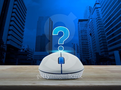 Computer mouse with question mark sign icon, Customer support concept ...