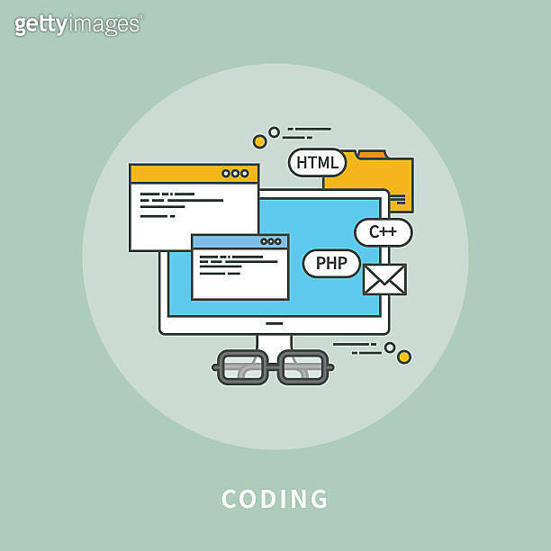 circle color line flat design of coding, modern vector illustration ...