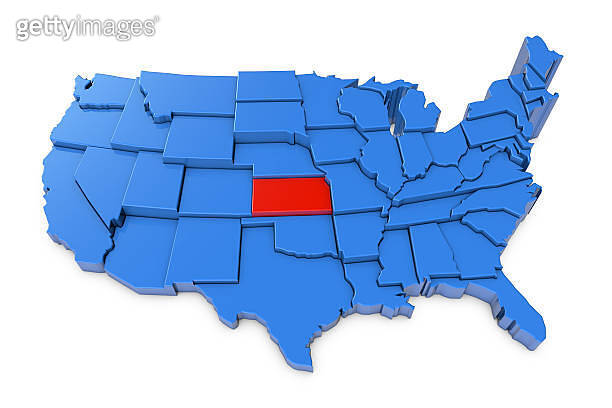 USA map with Kansas state highlighted in red (524165180) - 게티이미지뱅크