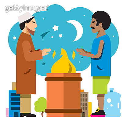 Vector Night Refugee Camp. Illegal migration. Flat style colorful ...