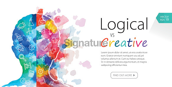 Watercolor Banner Depicting Logical Vs Creative Thinking (590599476 ...