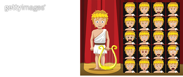 Greek Gods Apollo Costume Cartoon Emotion faces Vector Illustration ...
