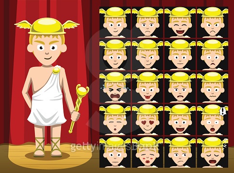 Greek Gods Hermes Costume Cartoon Emotion faces Vector Illustration ...