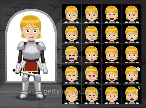 Medieval Knight Girl Cartoon Emotion Faces Vector Illustration ...