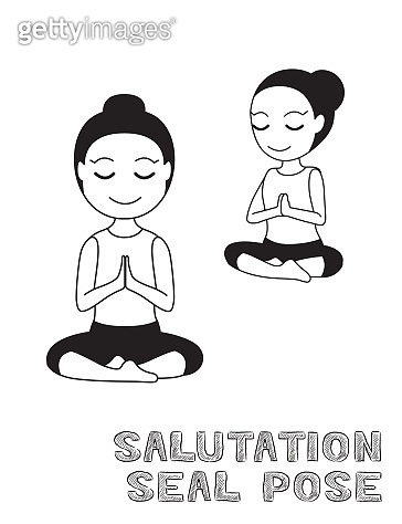 Yoga Salutation Seal Pose Cartoon Vector Illustration Monochrome ...