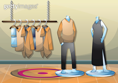 cartoon vector illustration interior clothing room with separated ...