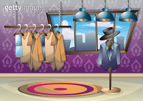 cartoon vector illustration interior clothing room with separated ...