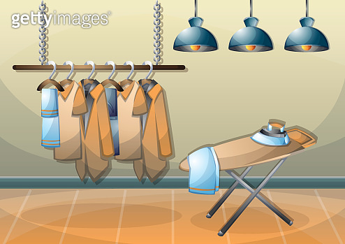 cartoon vector illustration interior clothing room with separated ...