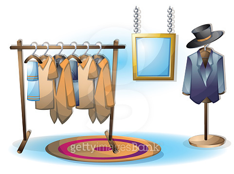 cartoon vector illustration interior clothing room with separated ...