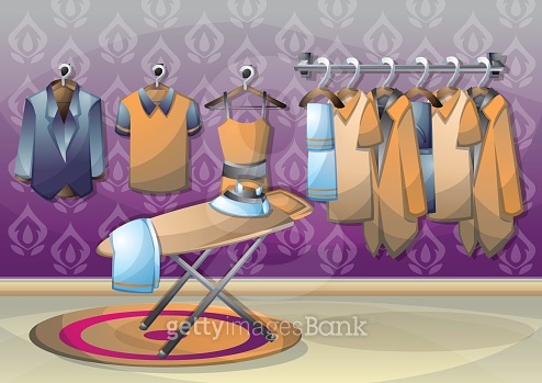 cartoon vector illustration interior clothing room with separated ...