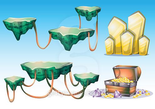 cartoon vector floating island object with separated layers 이미지 ...