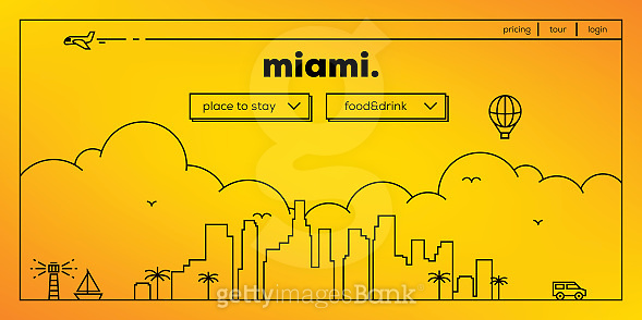 Miami Modern Web Banner Design with Vector Linear Skyline (590624698 ...