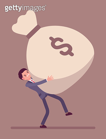 Businessman dragging a giant money sack (612636762) 일러스트, 무료 일러스트 - 게티이미지뱅크