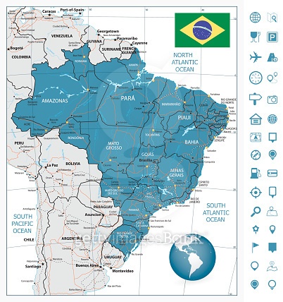 Highly detailed road map of Brazil (539340472) - 게티이미지뱅크