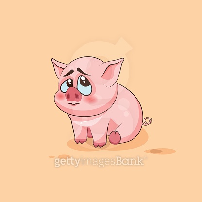 isolated Emoji character cartoon Pig embarrassed, shy and blushes ...