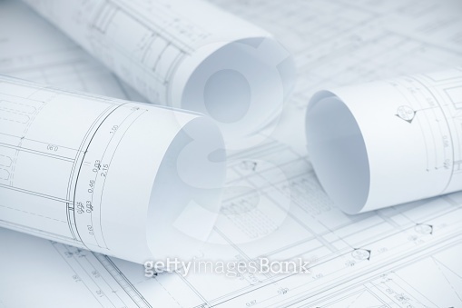 architectural drawing paper rolls of a dwelling for construction 이미지 ...