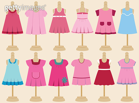 Vector set of children's dresses on mannequins. (609726910) - 게티이미지뱅크