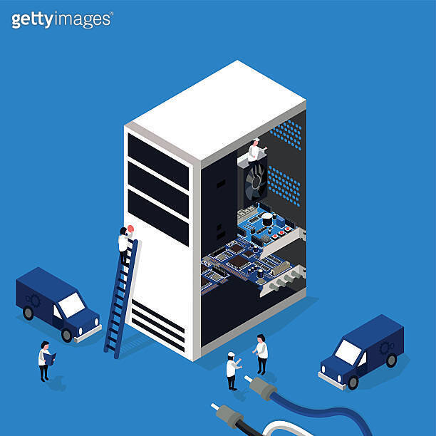 computer repair service flat 3D isometric 이미지 (509728738) - 게티이미지뱅크
