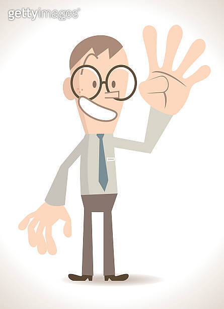 Businessman with four finger up, gesturing number 4 (hand sign) 이미지 ...
