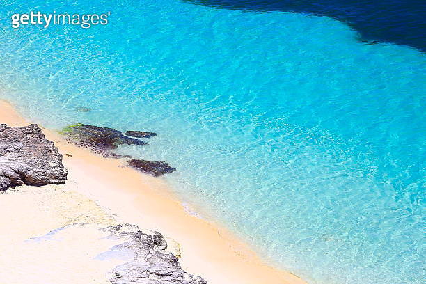 Tropical paradise sunrise: Aerial Sunny Sandy caribbean turquoise ...