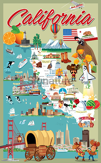 Cartoon map of California (622796376) 일러스트, 무료 일러스트 - 게티이미지뱅크