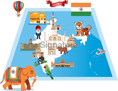 Cartoon map of India (612507082) 일러스트, 무료 일러스트 - 게티이미지뱅크