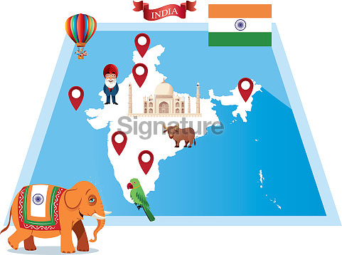 Cartoon map of India 이미지 (612506840) - 게티이미지뱅크