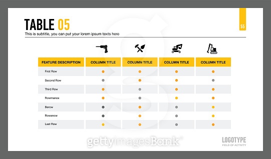 Data Presentation Table with Icons 이미지 (518852994) - 게티이미지뱅크