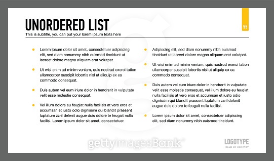 Unordered List Presentation Slide (518857156) 일러스트, 무료 일러스트 - 게티이미지뱅크