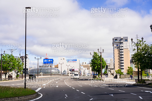 Roundabout leading to the Nusamai Bridge in Kushiro, Hokkaido, Japan ...