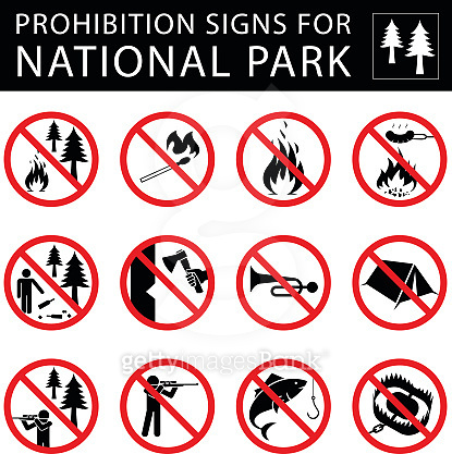 Set of prohibition signs for national park. 이미지 (626515520) - 게티이미지뱅크