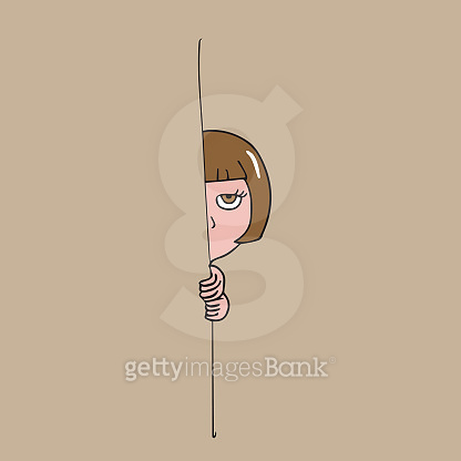 Girl hide behind wall cartoon drawing 이미지 (615996388) - 게티이미지뱅크