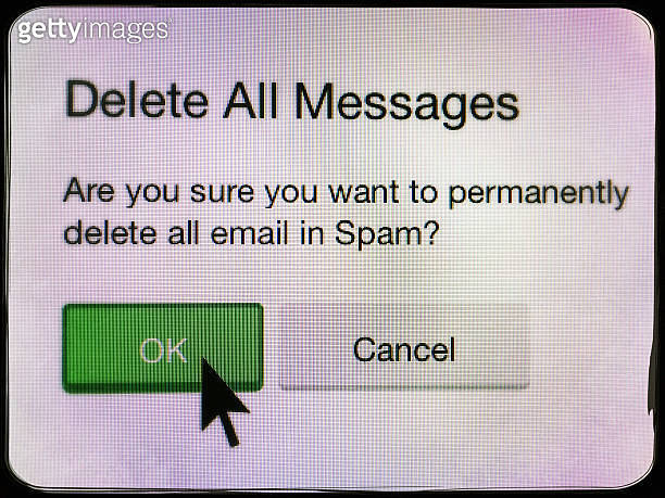 DELETE Spam web button and mouse arrow on computer screen 이미지 ...