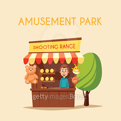 Shooting range. Cartoon vector illustration. Amusement park 이미지 ...